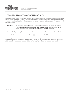 Fillable Online INFORMATION FOR AFFIDAVIT OF RENUNCIATION Fax Email ...