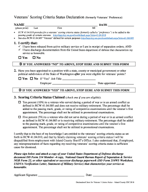 Fillable Online Veterans' Scoring Criteria Status Declaration (formerly ...