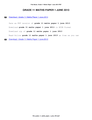 Fillable Online Grade 11 Maths Paper 1 June 2013. Grade 11 Maths Paper ...