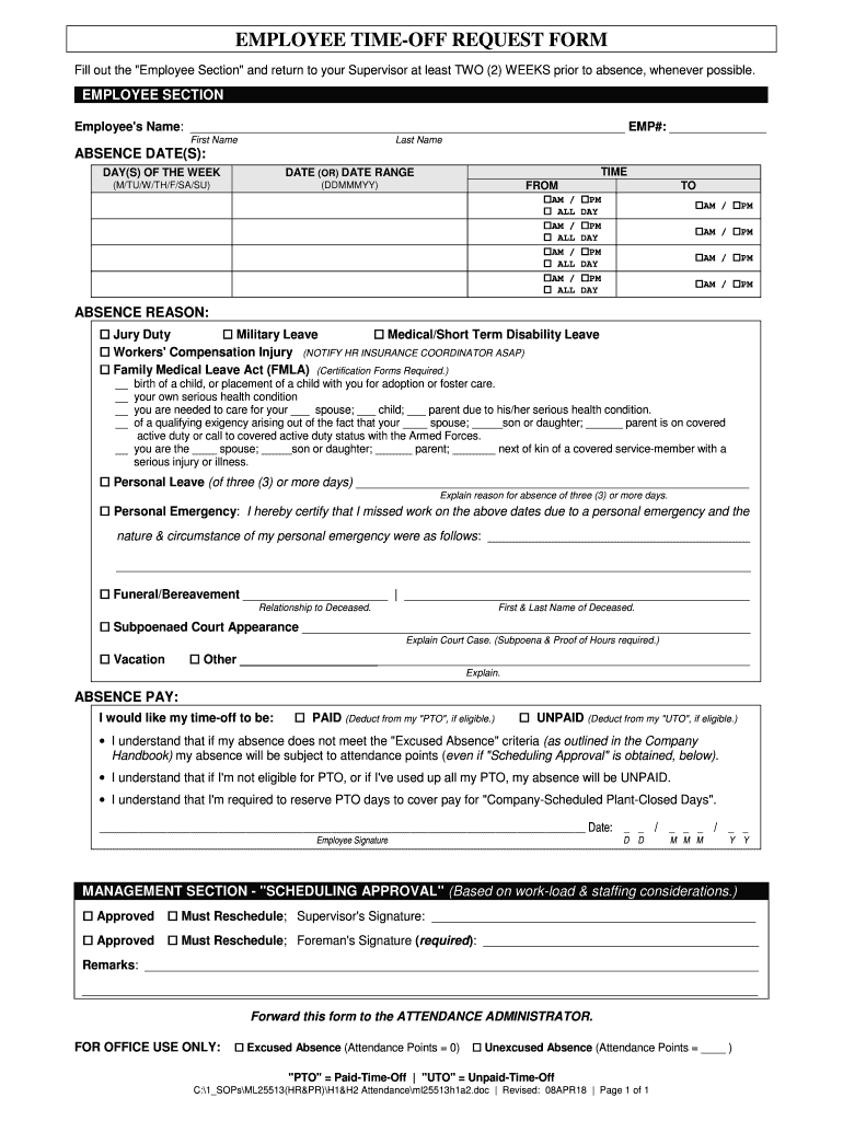 Fillable Online EMPLOYEE TIME-OFF REQUEST FORM Fax Email Print - pdfFiller