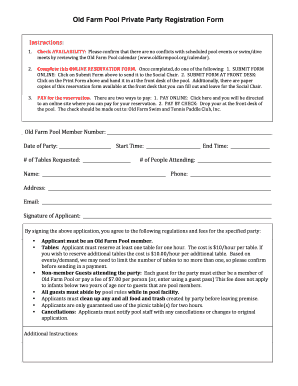 Fillable Online Old Farm Pool Private Party Registration Form Fax Email ...