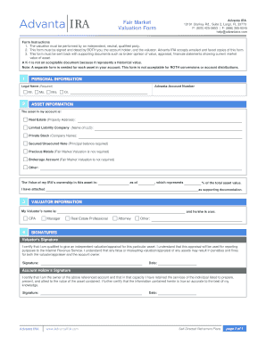 Fillable Online Advanta IRAFair Market Valuation Form. Fair Market ...