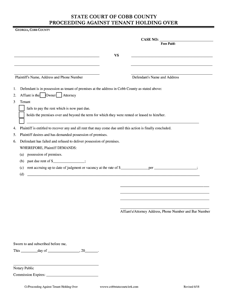 Fillable Online Proceeding Against Tenant Holding Over PDF Fax Email ...