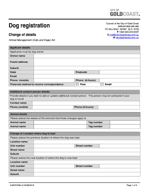 Fillable Online Dog registration - Change of details. Dog registration ...