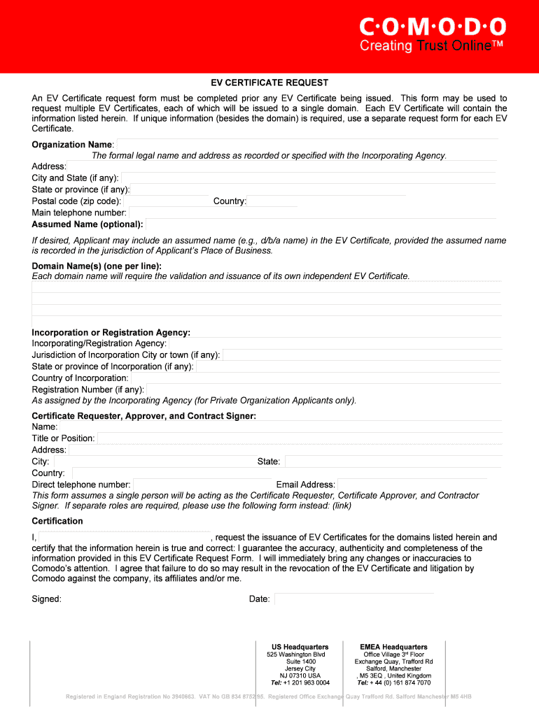 Fillable Online EV CERTIFICATE REQUEST An EV Certificate request ... - SSLGuru Fax Email Print ...