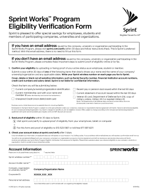 Fillable Online Sprint Works Program Eligibility Verification Form Fax ...