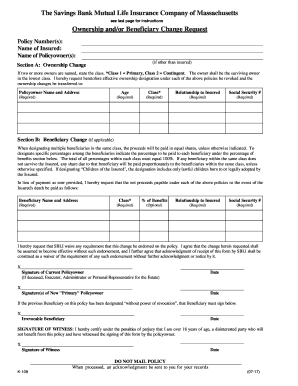 Fillable Online sbli life insurance ownership and or beneficiaru change ...
