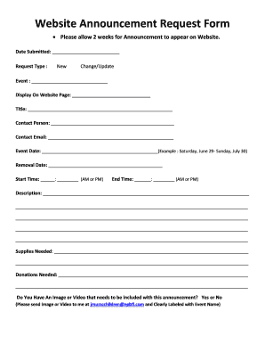 Fillable Online Website Announcement Request Form Fax Email Print ...