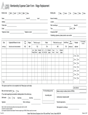 Fillable Online OPSEU Membership Expense Claim Form - Wage Replacement Fax Email Print - pdfFiller