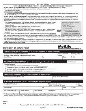 Fillable Online MetLife Statement of Health Form - UCO Fax Email Print ...