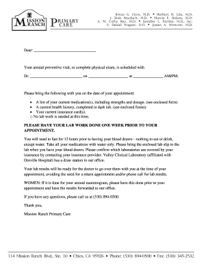 Fillable Online PLEASE HAVE YOUR LAB WORK DONE ONE WEEK PRIOR TO YOUR ...