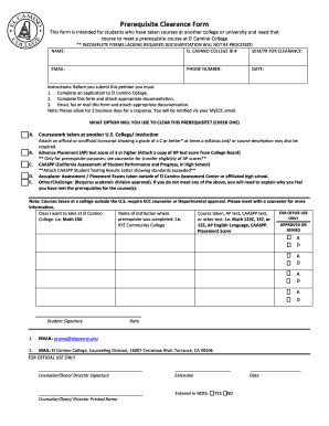 Fillable Online Prerequisite Clearance Form - El Camino College Fax ...