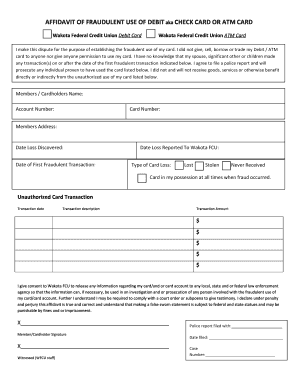 Fillable Online AFFIDAVIT OF FRAUDULENT USE OF DEBIT aka CHECK CARD OR ...