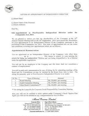 Fillable Online Model Letter of Appointment of Independent ... - Maral ...