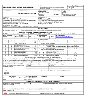 Fillable Online app ocp dc SOLICITATION AWARD (TO BE COMPLETED BY ...