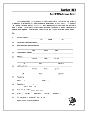 Fillable Online Section 1151 And FTCA Intake Form - NVLSP Online Basic ...