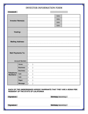 Fillable Online Investor Information Form.doc Fax Email Print - pdfFiller