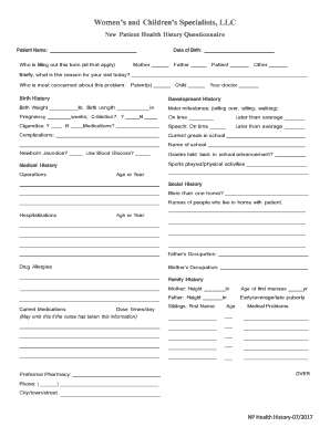 Fillable Online New Patient Health History Questionnaire. New Patient ...