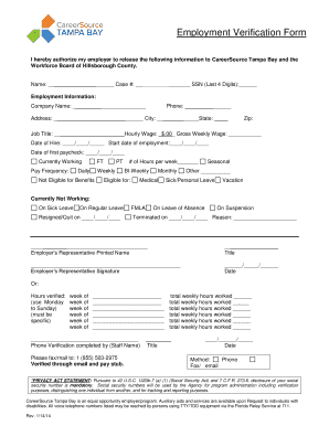 Fillable Online Employment Verification Form - CareerSource Tampa Bay ...