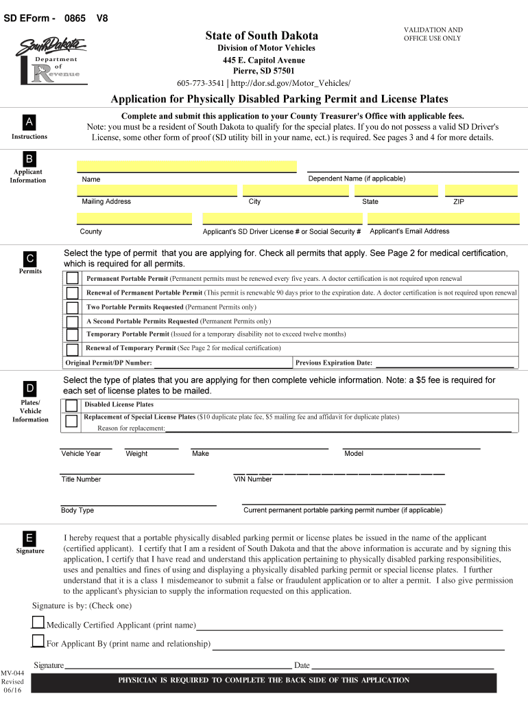 Fillable Online SD EForm - 0865 Fax Email Print - pdfFiller