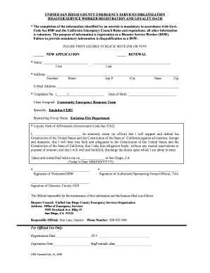 Fillable Online DISASTER SERVICE WORKER REGISTRATION AND LOYALTY OATH ...