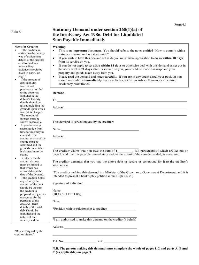 Statutory Demand Form Fill And Sign Printable Template Online US Statutory Demand Form Fill And Sign Printable Template Online US