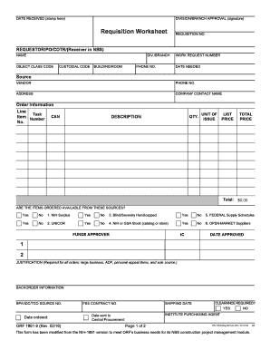 Fillable Online oma od nih FORM NIH 1861-9. Requisition Worksheet Fax ...