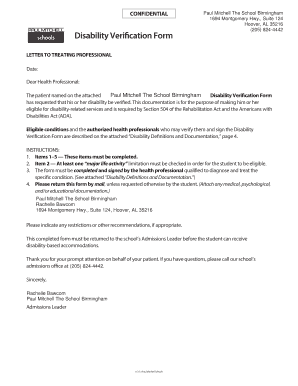 Fillable Online files paulmitchell Birmingham Disability Verification ...