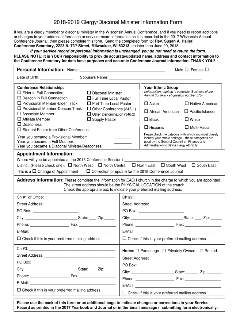 Fillable Online Clergy/Diaconal Minister Information Form. Clergy Information Form Fax Email ...