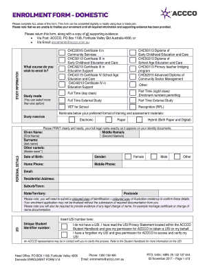 Fillable Online Enrolment Form - Domestic - Accco Fax Email Print ...