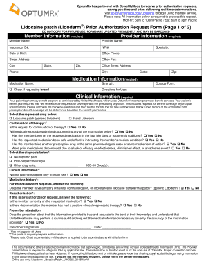Fillable Online Lidocaine patch () Prior Authorization Request Form ...