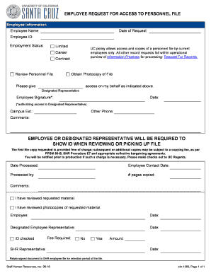 Fillable Online shr ucsc EMPLOYEE REQUEST FOR ACCESS TO PERSONNEL FILE ...
