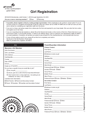 Fillable Online 2018/2019 Girl Membership Registration Form Fax Email ...