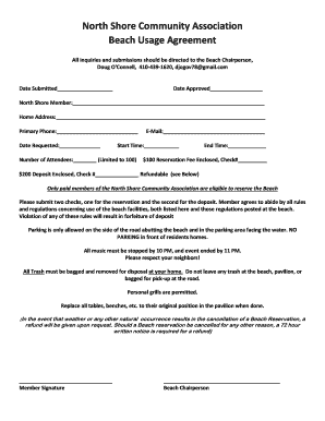 Fillable Online North Shore Community Association Beach Usage Agreement ...