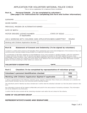 Fillable Online APPLICATION FOR VOLUNTEER NATIONAL POLICE CHECK - fish ...