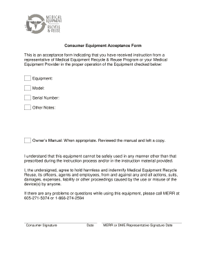 Fillable Online Consumer Equipment Acceptance Form This is an ...