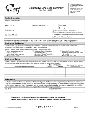 Fillable Online etf wi Reciprocity: Employee Summary Fax Email Print - pdfFiller