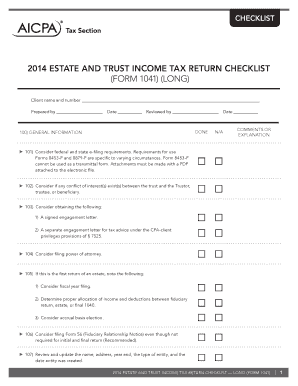 Fillable Online 2014 ESTATE AND TRUST INCOME TAX RETURN CHECKLIST (FORM ...