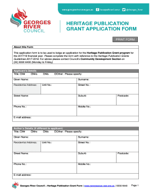 Fillable Online HERITAGE PUBLICATION GRANT APPLICATION FORM Fax Email ...