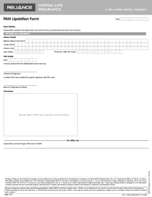 Fillable Online PAN Updation Form - Reliance Life Insurance Fax Email ...