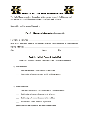 Fillable Online KENNETT HALL OF FAME Nomination Form The Hall of Fame ... Fax Email Print ...