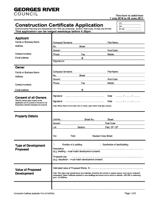 Fillable Online Construction Certificate Application Form - 1 July 2015 ...