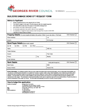 Fillable Online BUILDERS DAMAGE BOND EFT REQUEST FORM Fax Email Print - pdfFiller
