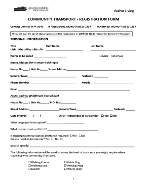 Fillable Online COMMUNITY TRANSPORT - REGISTRATION FORM Fax Email Print ...