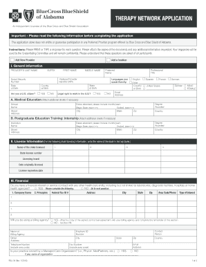 Fillable Online providers bcbsal THERAPY NETWORK APPLICATION Fax Email ...