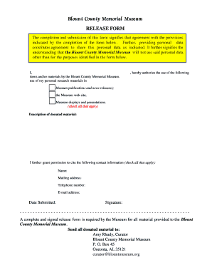 Fillable Online Blount County Memorial Museum RELEASE FORM Fax Email ...