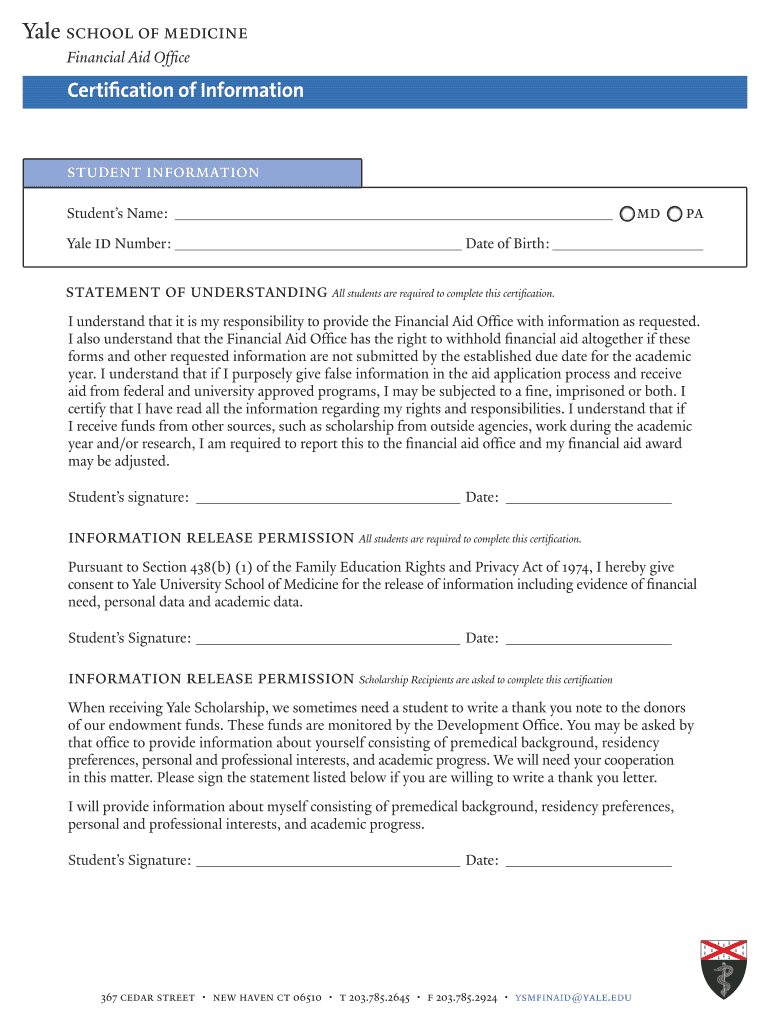 Fillable Online medicine yale Forms & Checklist Medical Education at ...