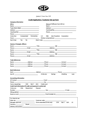 Fillable Online credit application / customer set up form Fax Email ...