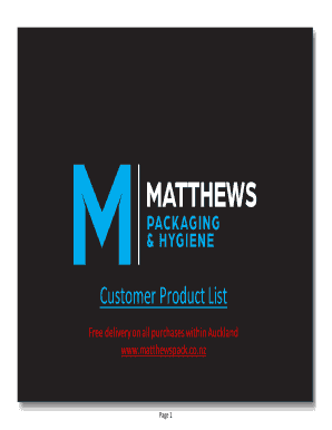 Fillable Online Customer Product List - Matthews Pack Fax Email Print ...