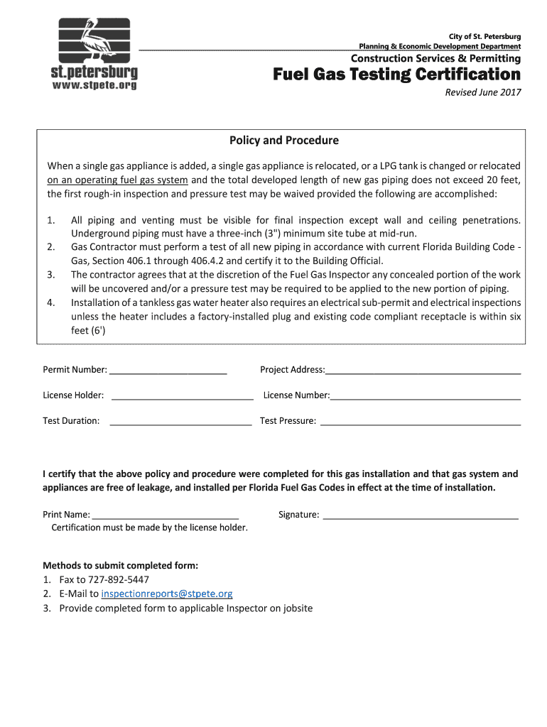 Fillable Online Fuel Gas Testing Certification Fax Email Print - pdfFiller